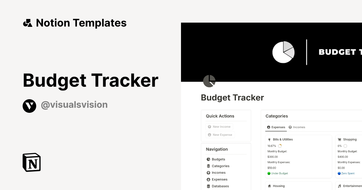 Budget Tracker Template by Visuals Vision | Notion Marketplace
