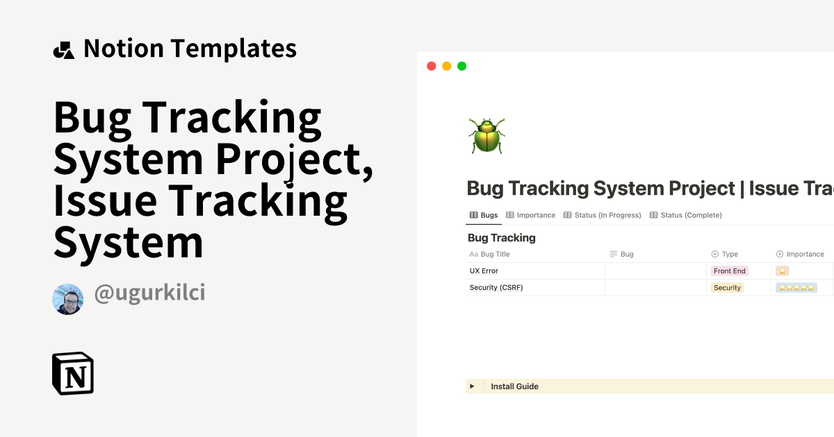 Bug Tracking System Project, Issue Tracking System Template | Notion Marketplace