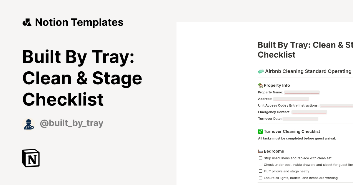 Built By Tray: Clean & Stage Checklist Template | Notion Marketplace