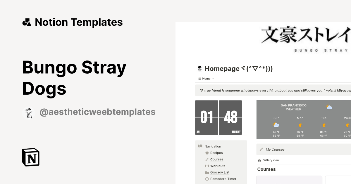 Bungo Stray Dogs Template by Kyokya | Notion Marketplace