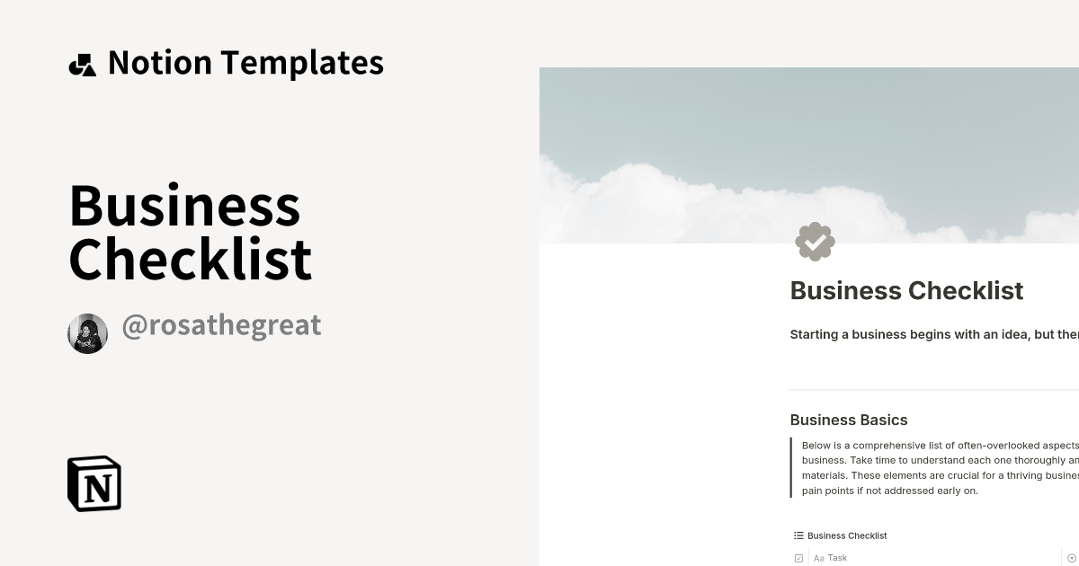 Business Checklist Template | Notion Marketplace
