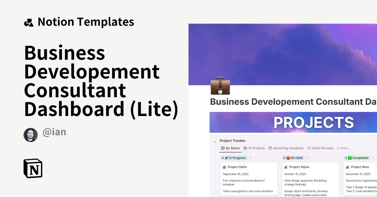 Business Developement Consultant Dashboard (Lite) Template | Notion ...
