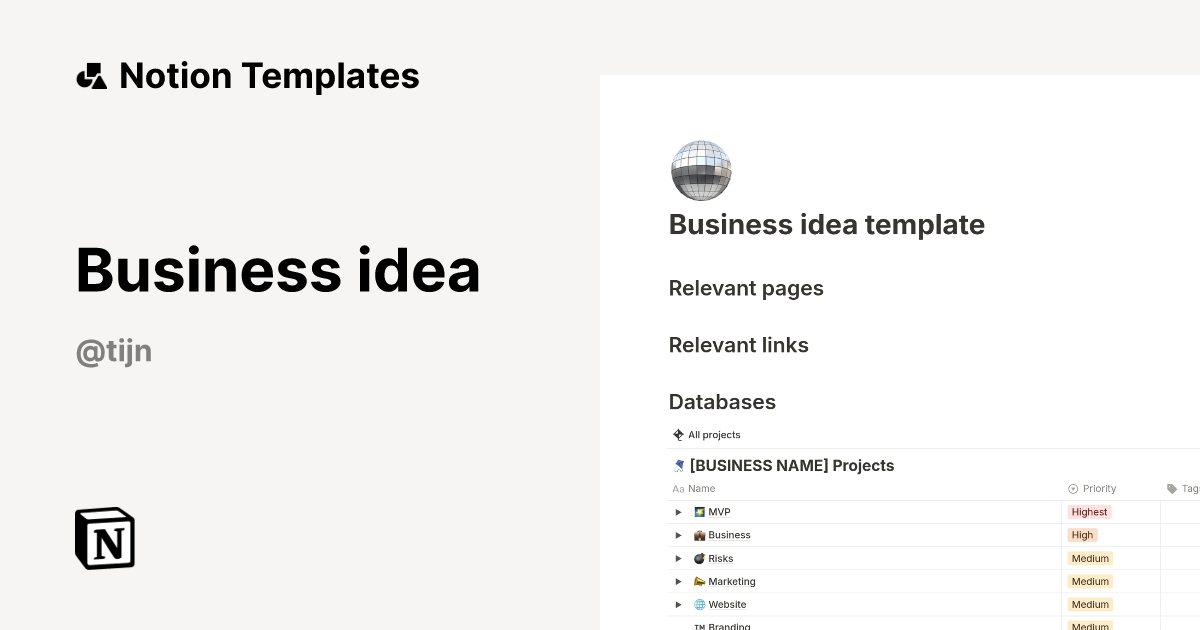 Business idea Template | Notion Marketplace