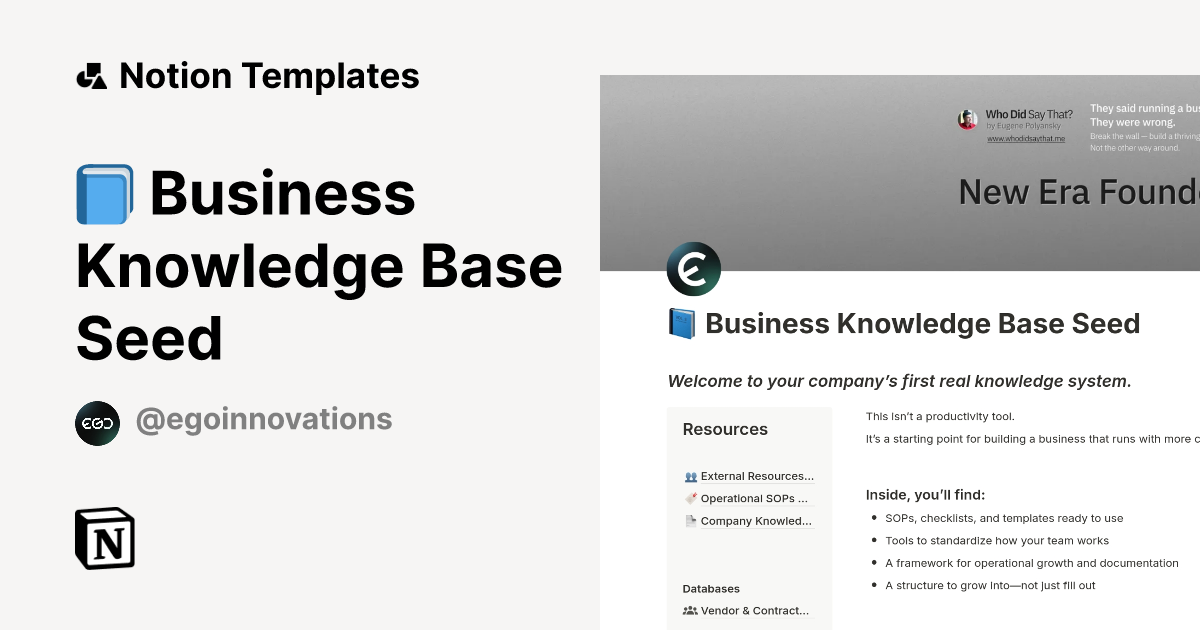 📘 Business Knowledge Base Seed Template | Notion Marketplace