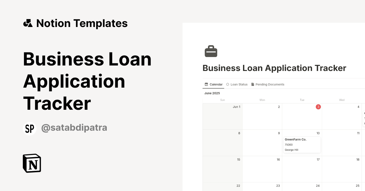 Business Loan Application Tracker Template | Notion Marketplace