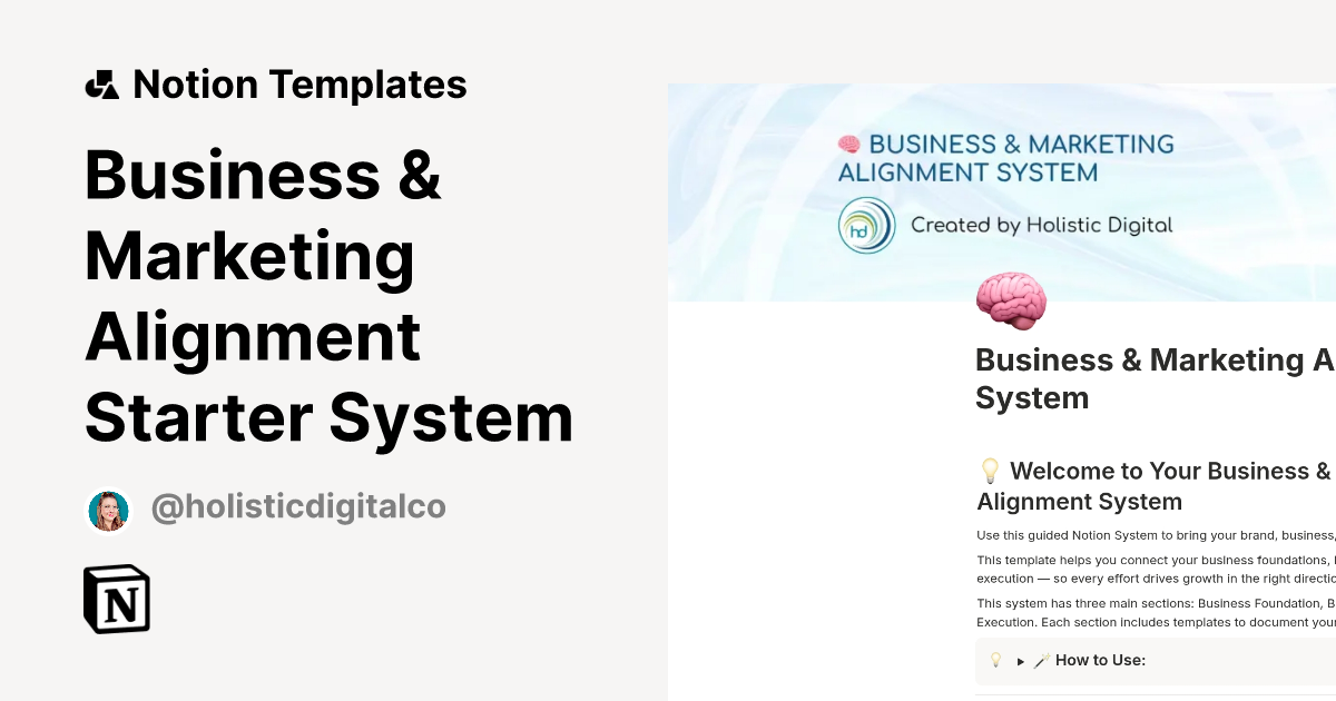 Business & Marketing Alignment Starter System Template by Holistic ...