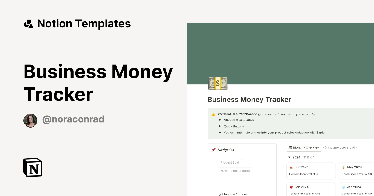Business Money Tracker Template by Nora Conrad | Notion Marketplace