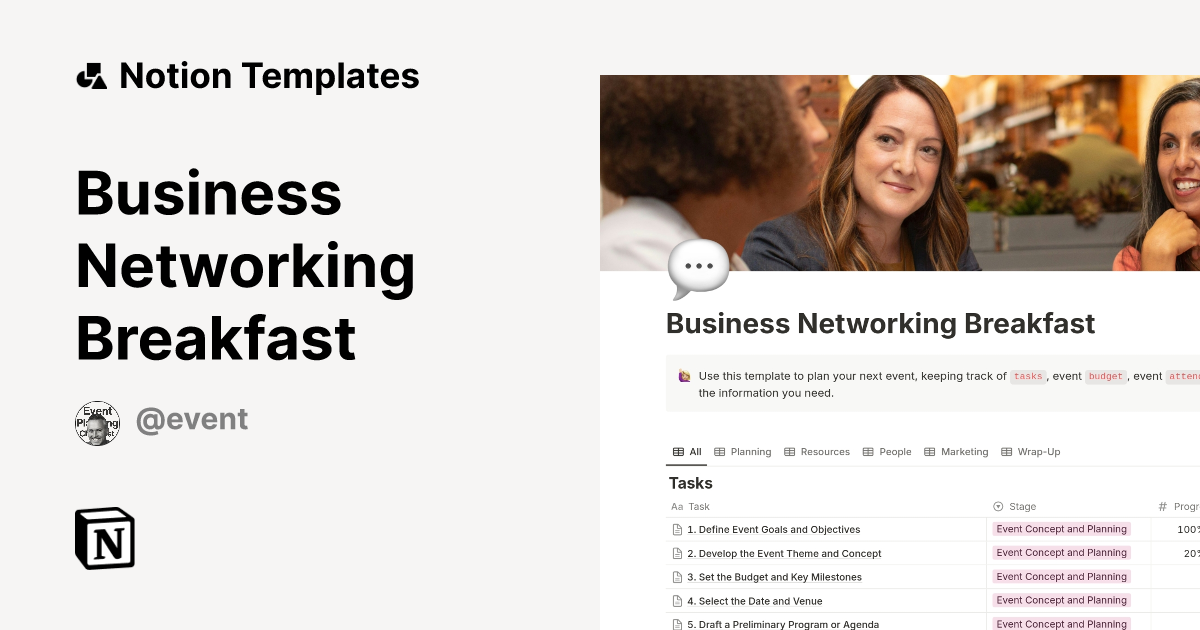 Business Networking Breakfast Template by Event Planning Checklist | Notion Marketplace