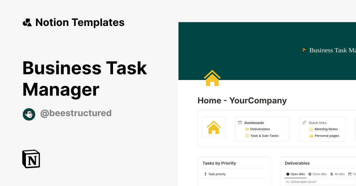 Business Task Manager Template | Notion Marketplace