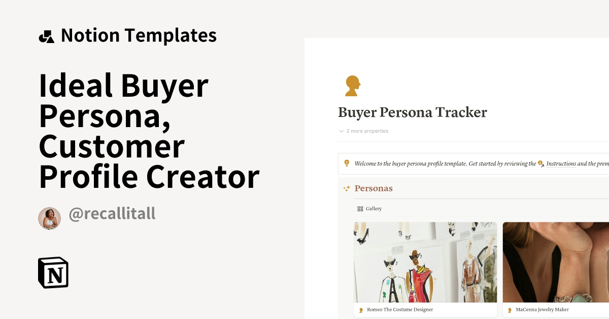 Ideal Buyer Persona, Customer Profile Creator Template | Notion Marketplace