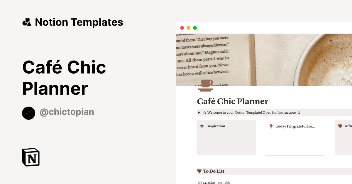 Café Chic Planner Template | Notion Marketplace