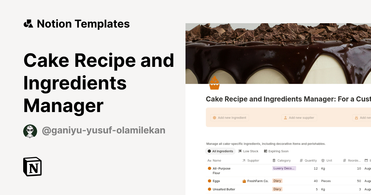 Cake Recipe and Ingredients Manager Template | Notion Marketplace