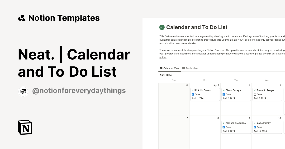 Neat. | Calendar and To Do List Template by Neat. | Notion Marketplace