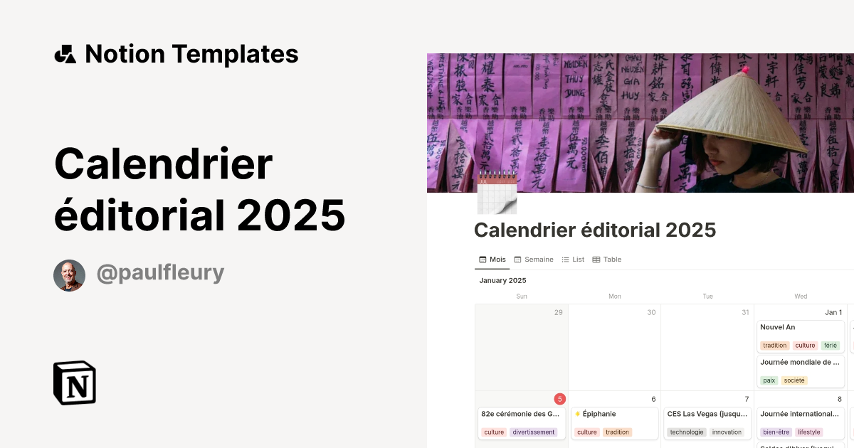 Calendrier éditorial 2025 Template by Paul Fleury | Notion Marketplace