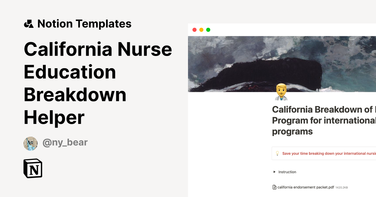 California Nurse Education Breakdown Helper Template | Notion Marketplace