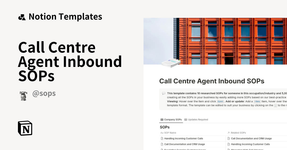 Call Centre Agent Inbound SOPs Template by SOPs | Notion Marketplace