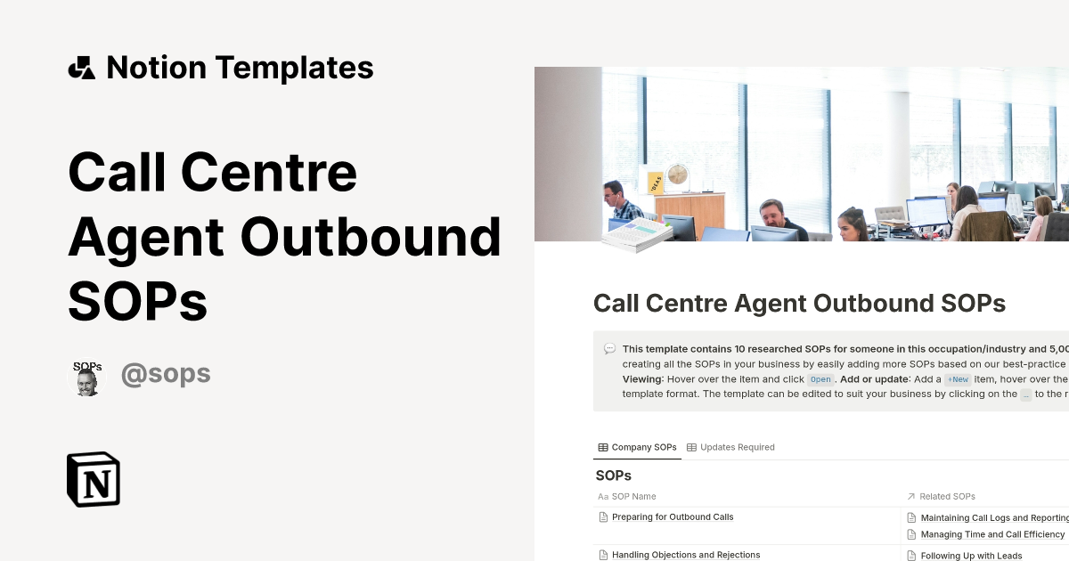 Call Centre Agent Outbound SOPs Template | Notion Marketplace