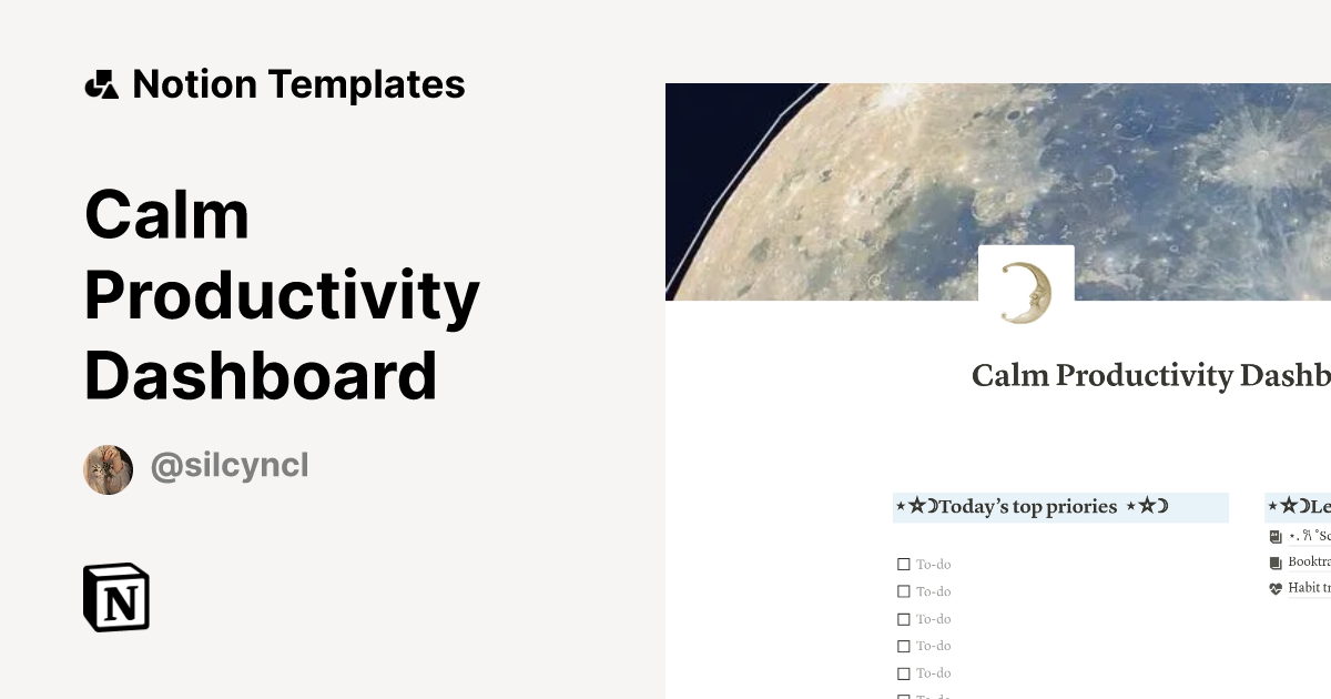 Calm Productivity Dashboard Template by simone | Notion Marketplace