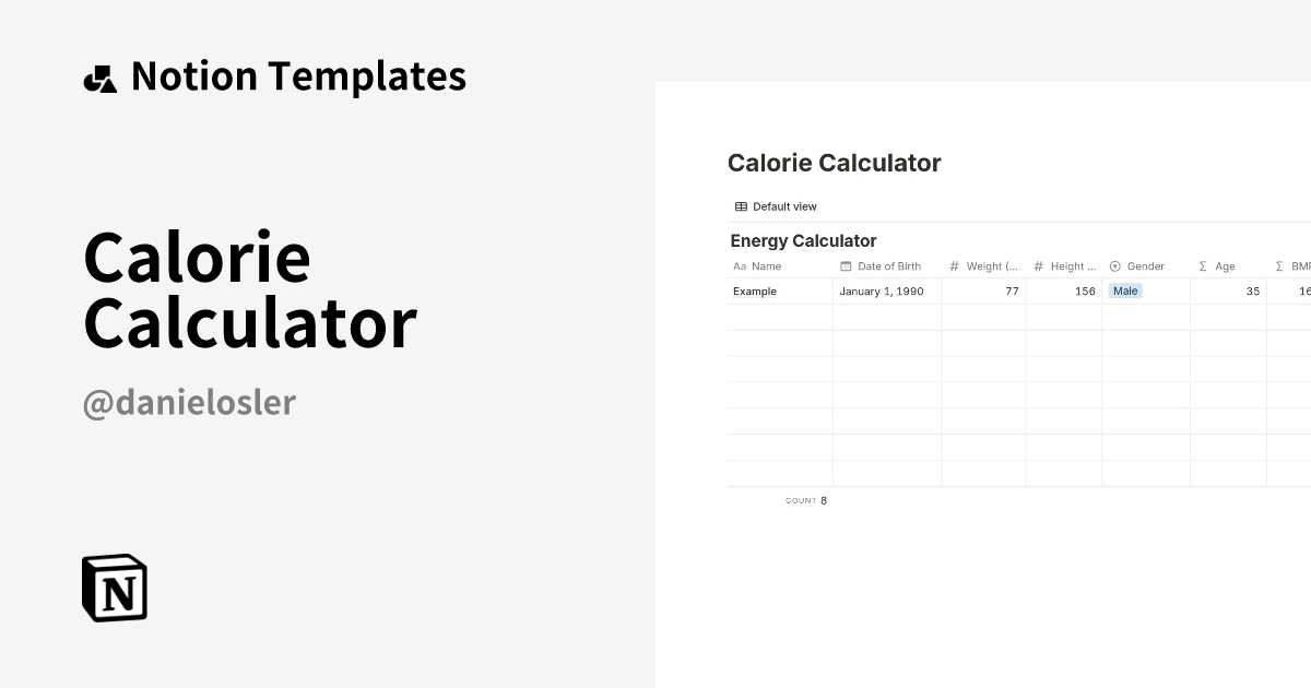 Calorie Calculator Template | Notion Marketplace