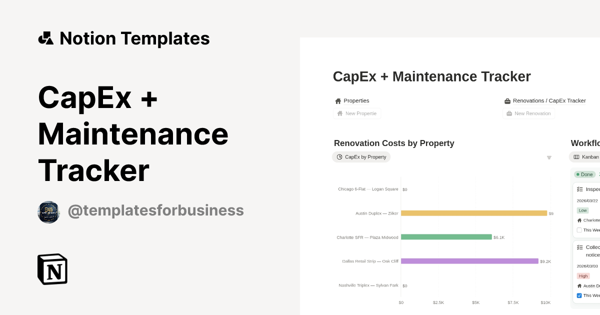 CapEx + Maintenance Tracker Template | Notion Marketplace