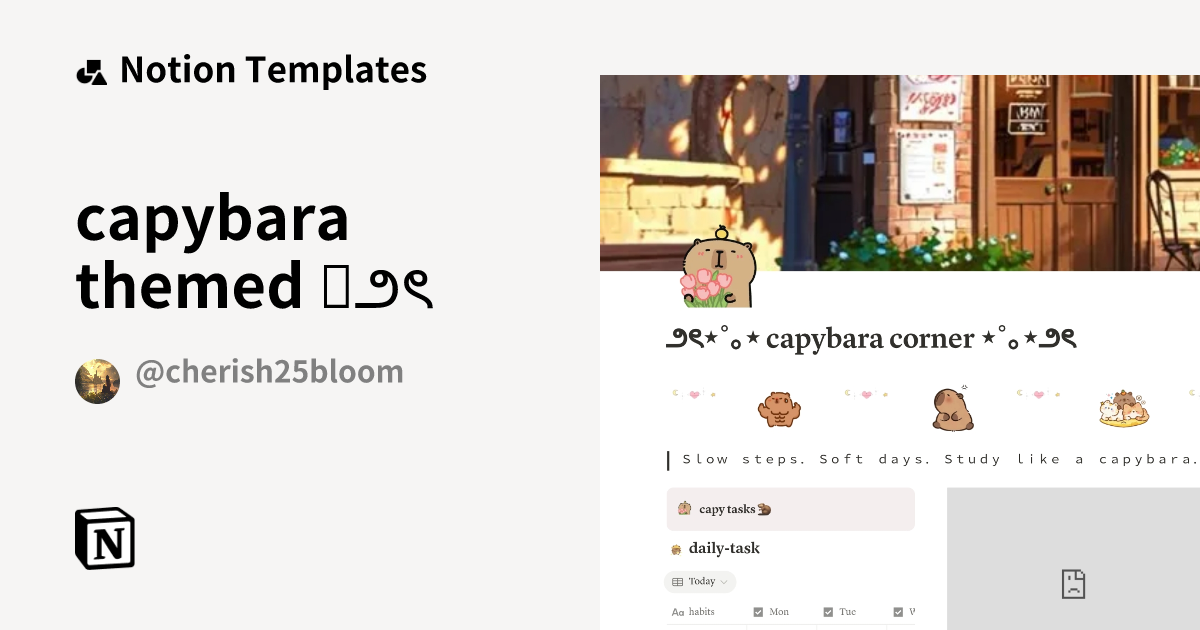 capybara themed ⋆౨ৎ Template by cherishbloom | Notion Marketplace