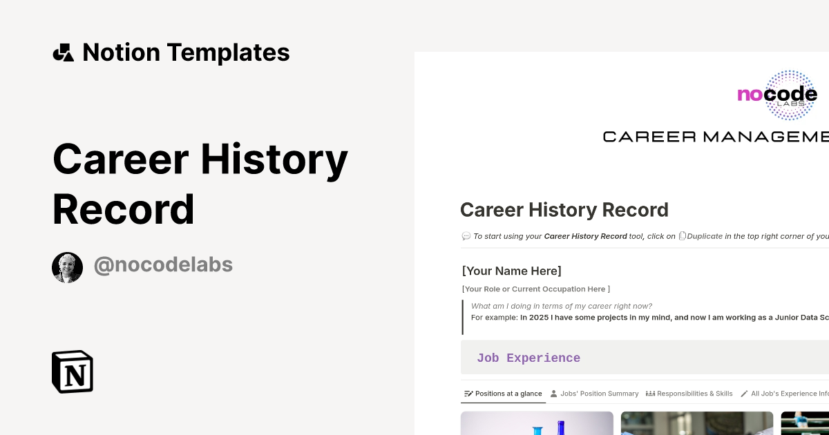 Career History Record Template by Ana Julia | Helping improve ...