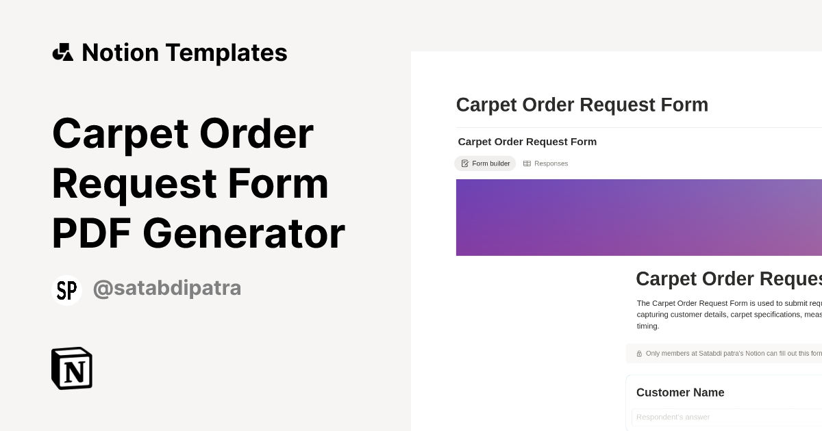 Carpet Order Request Form PDF Generator Template | Notion Marketplace