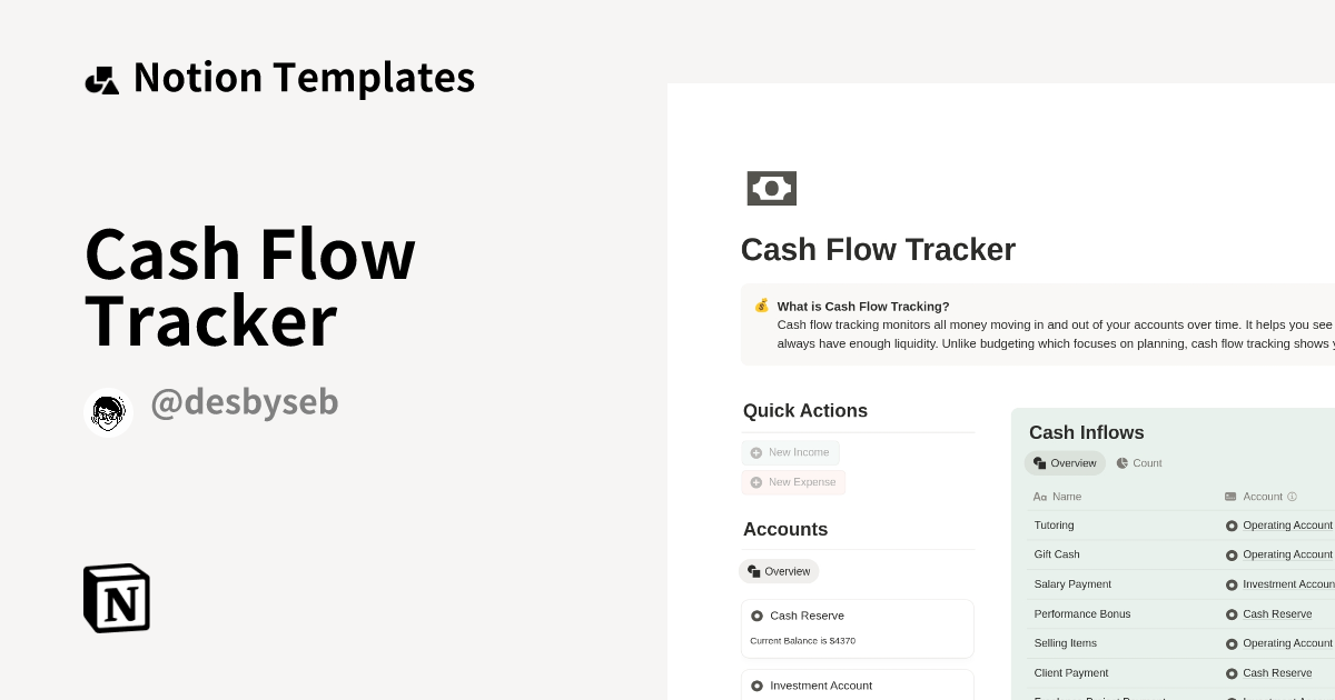 Cash Flow Tracker Template by desbyseb | Notion Marketplace
