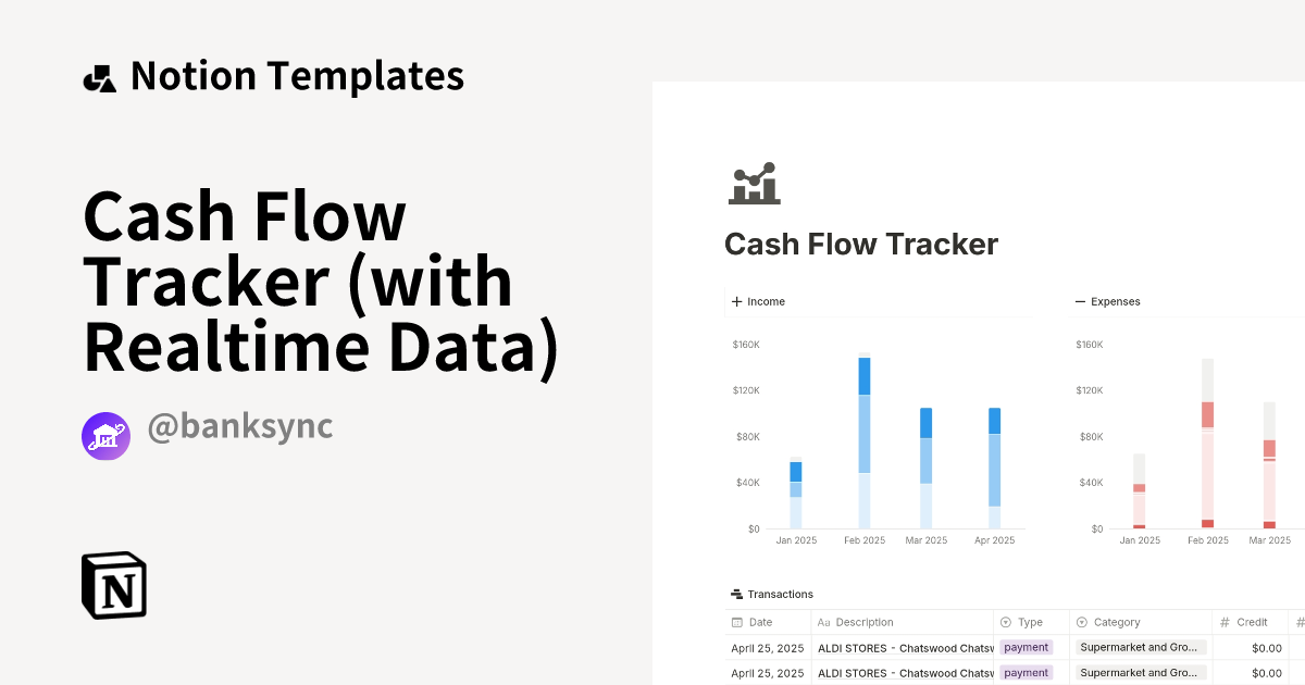 Cash Flow Tracker (with Realtime Data) Template | Notion Marketplace