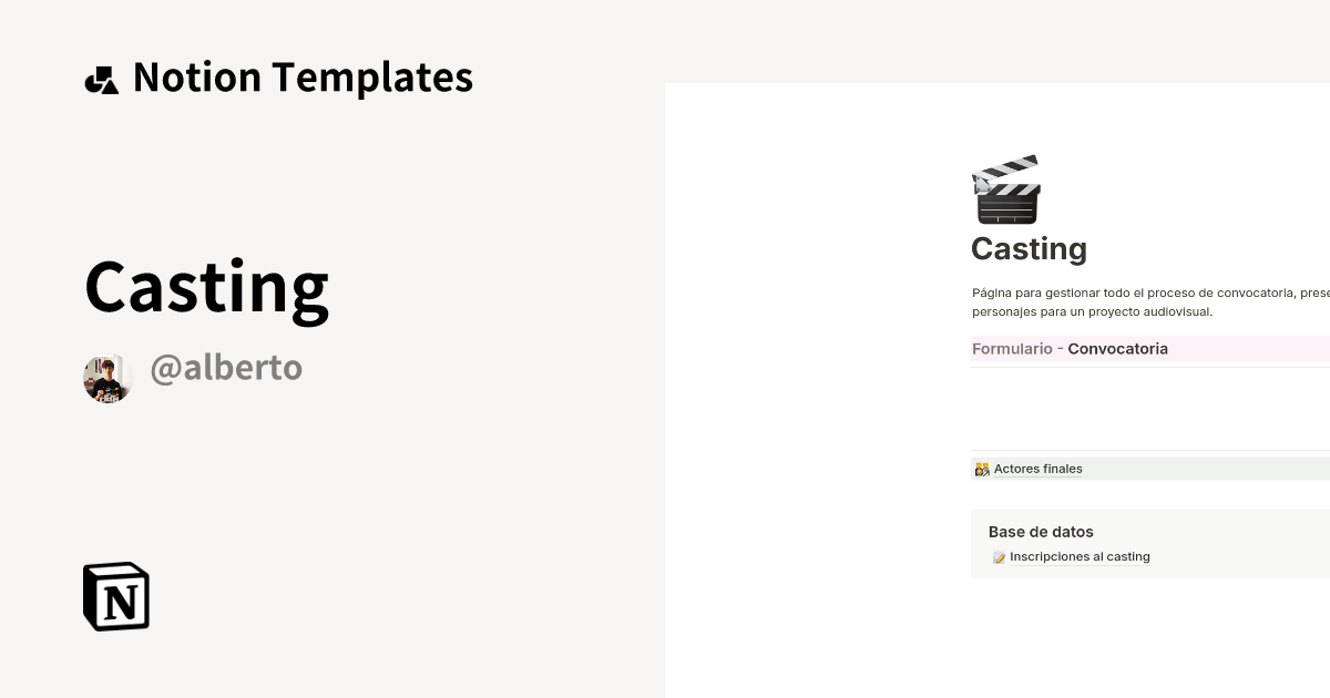 Casting Template by Alberto M | Notion Marketplace
