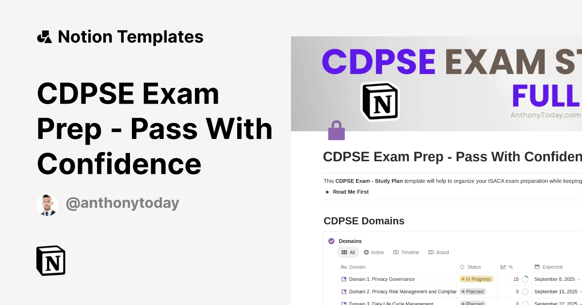 CDPSE Exam Study Plan Template | Notion Marketplace