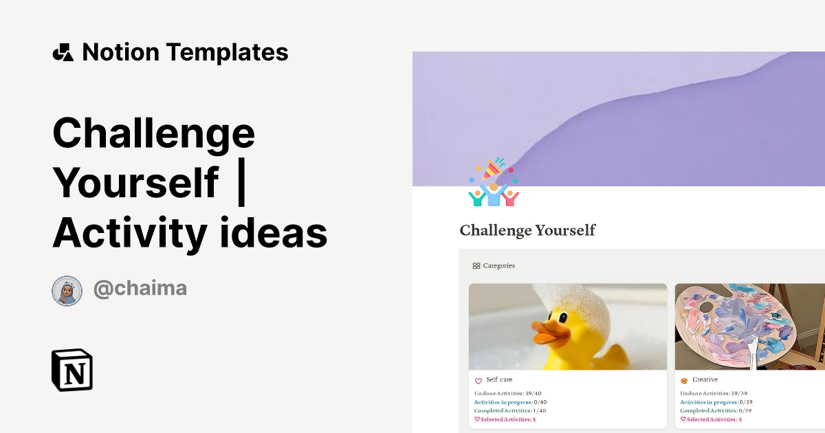Challenge Yourself | Activity ideas Template | Notion Marketplace