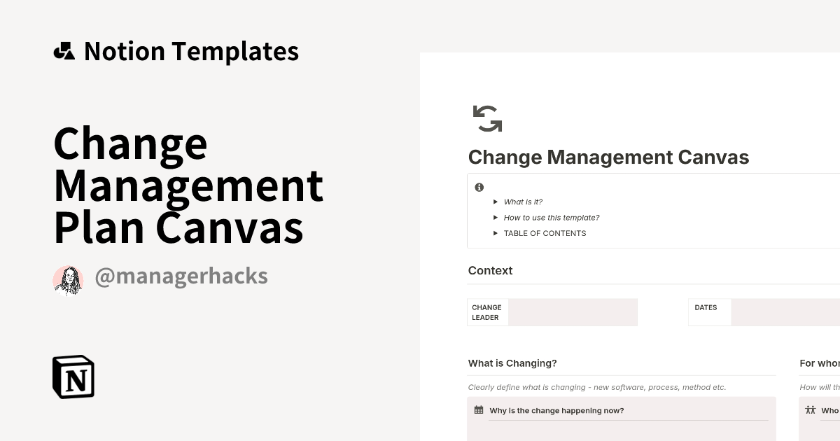 Change Management Plan Canvas Template | Notion Marketplace
