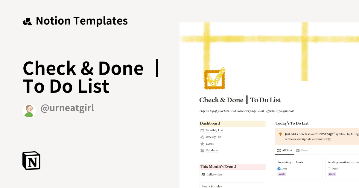 Check & Done ┃ To Do List Template by neat mode | Notion Marketplace