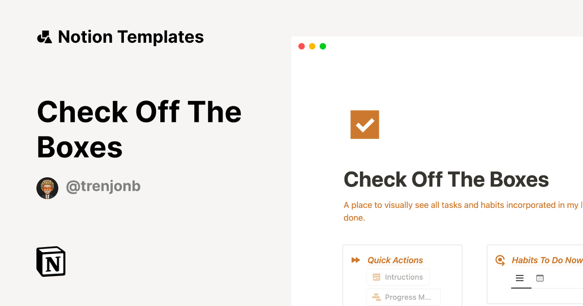 Check Off The Boxes Template by trenjonb | Notion Marketplace