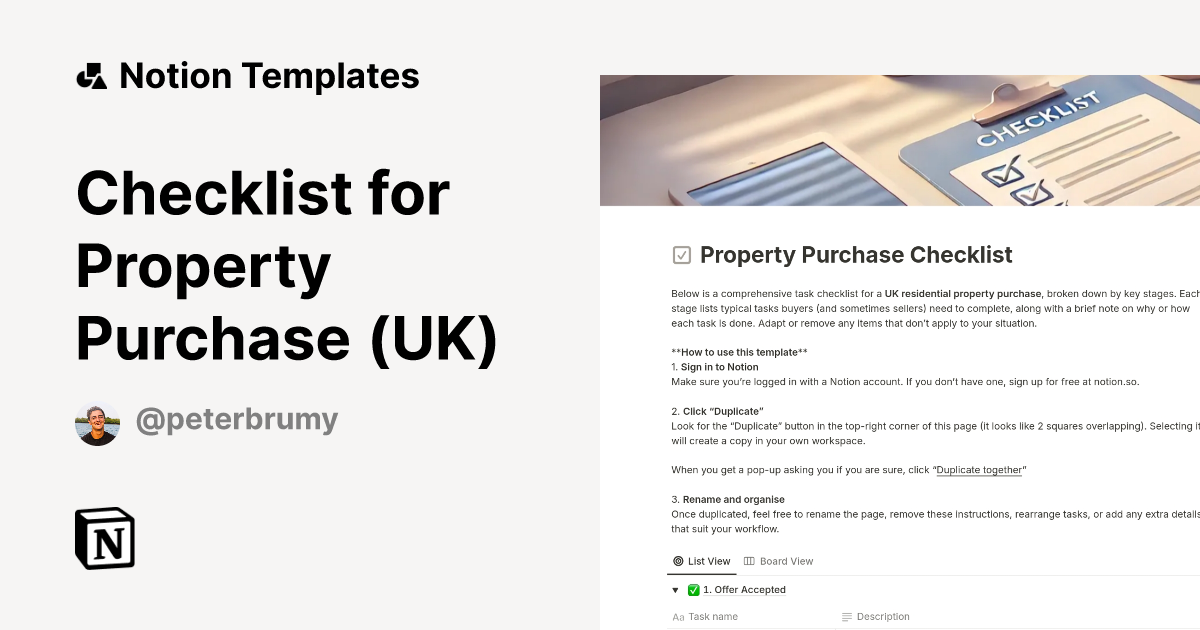 Checklist for Property Purchase (UK) Template by Peter Brumby | Notion ...