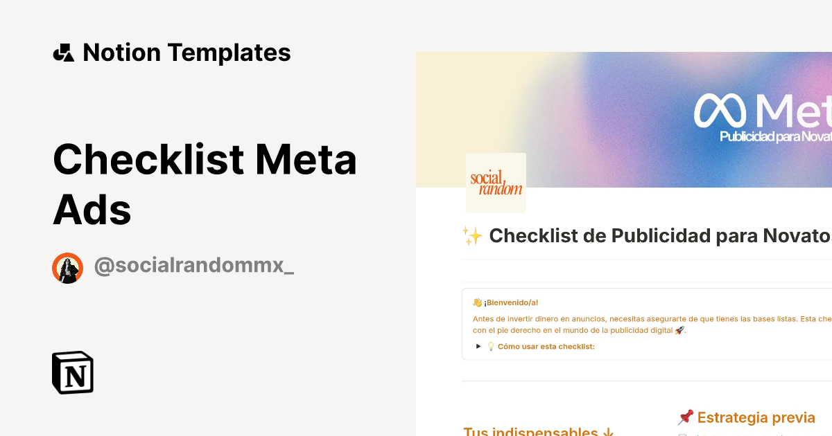 Checklist Meta Ads Template by Social Random Mx | Notion Marketplace
