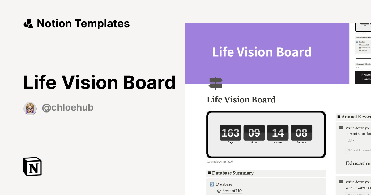 Life Vision Board Template by Chloe Hub | Notion Marketplace