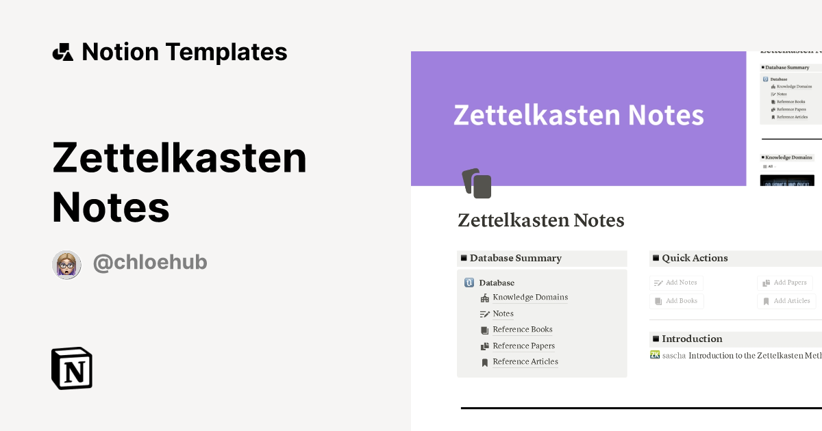 Zettelkasten Notes Template by Chloe Hub | Notion Marketplace
