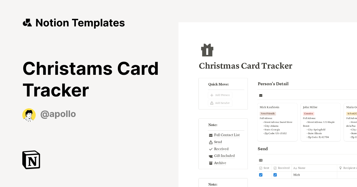 Christams Card Tracker Template | Notion Marketplace