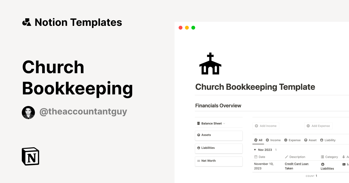 Church Bookkeeping Template | Notion Marketplace