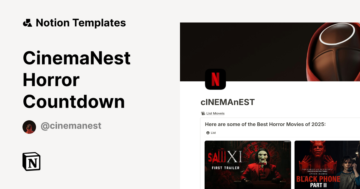 CinemaNest Horror Countdown Template by CinemaNest | Notion Marketplace