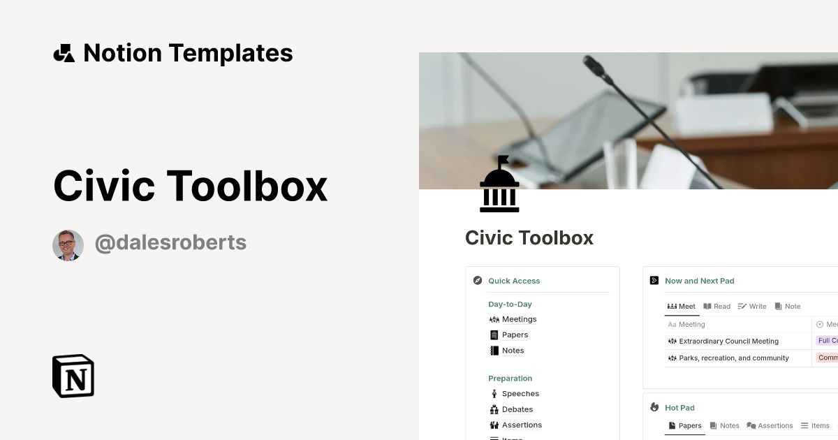 Civic Toolbox Template by Dale S Roberts | Notion Marketplace