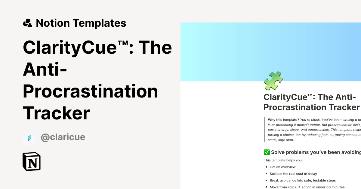 ClarityCue™: The Anti-Procrastination Tracker Template by ClariCue ...