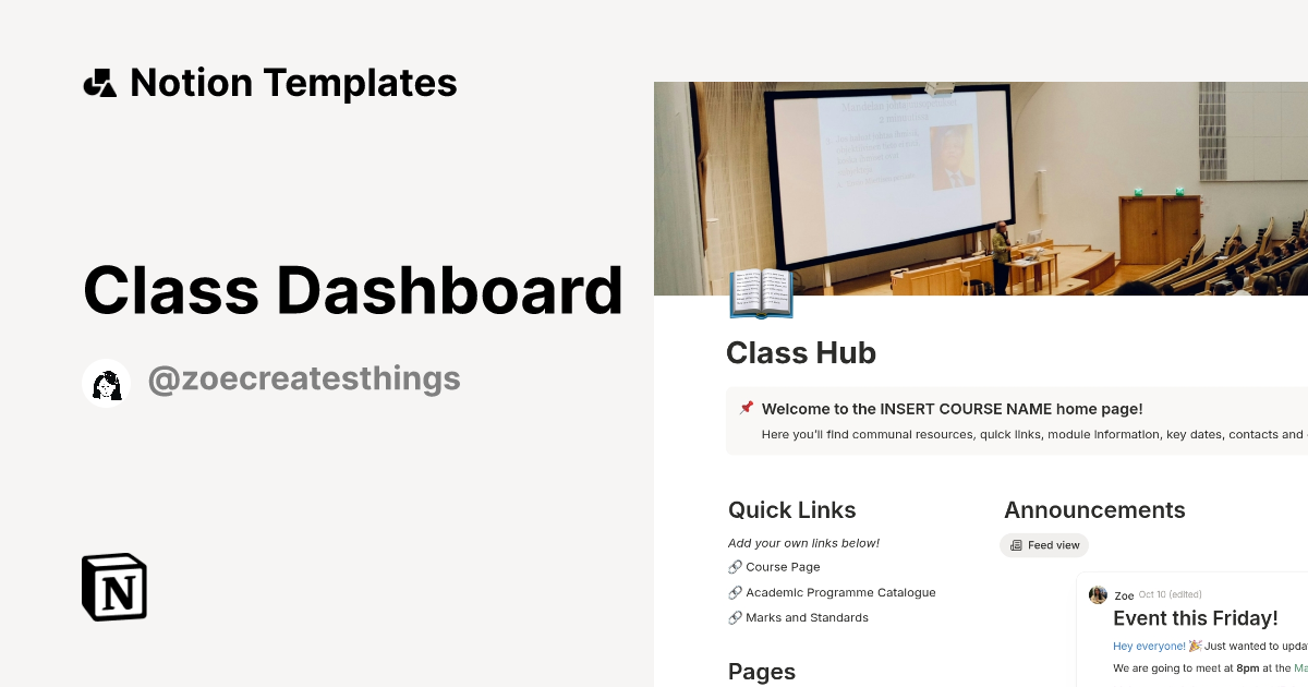 Class Dashboard Template | Notion Marketplace