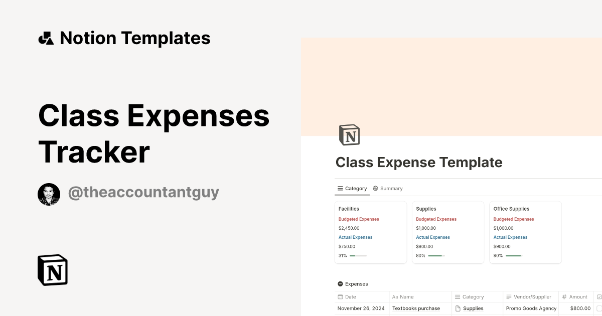 Class Expenses Tracker Template by theaccountantguy | FinanceGuy | Notion Marketplace