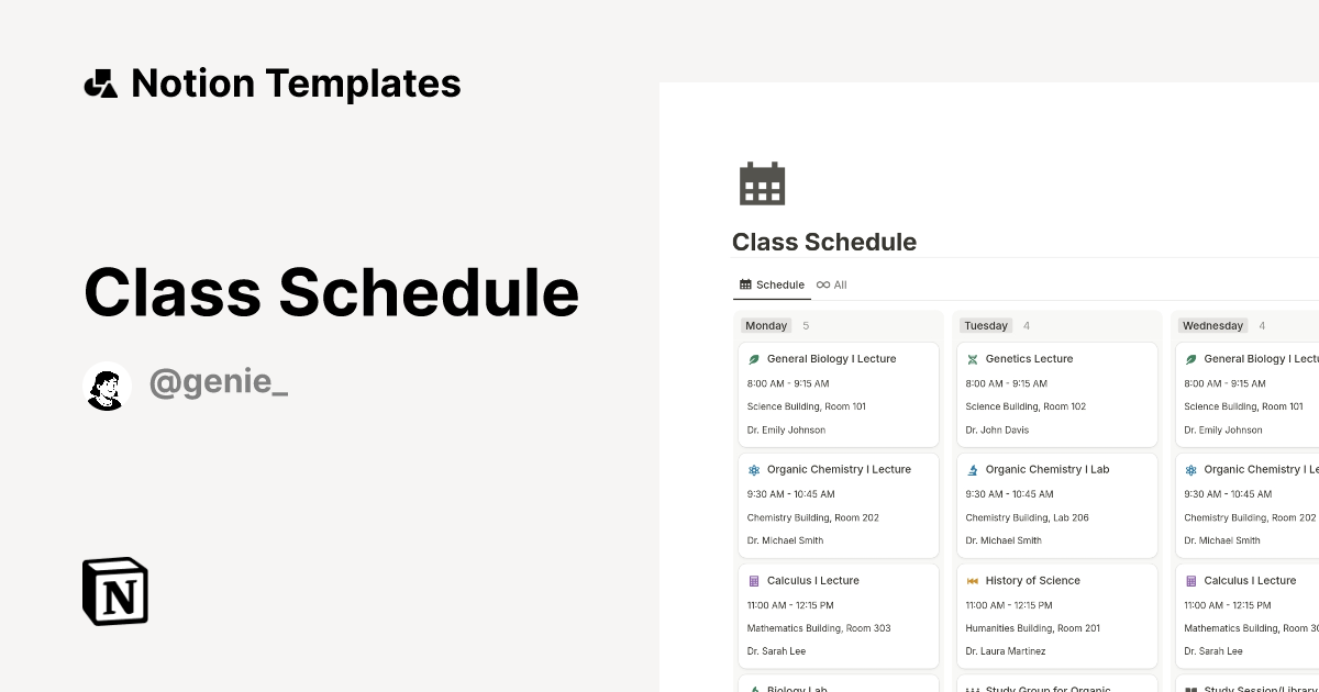 Class Schedule Template | Notion Marketplace