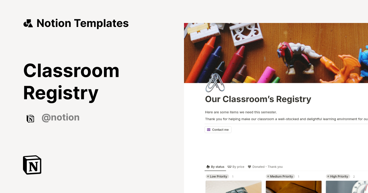 Classroom Registry Template by Notion | Notion Marketplace