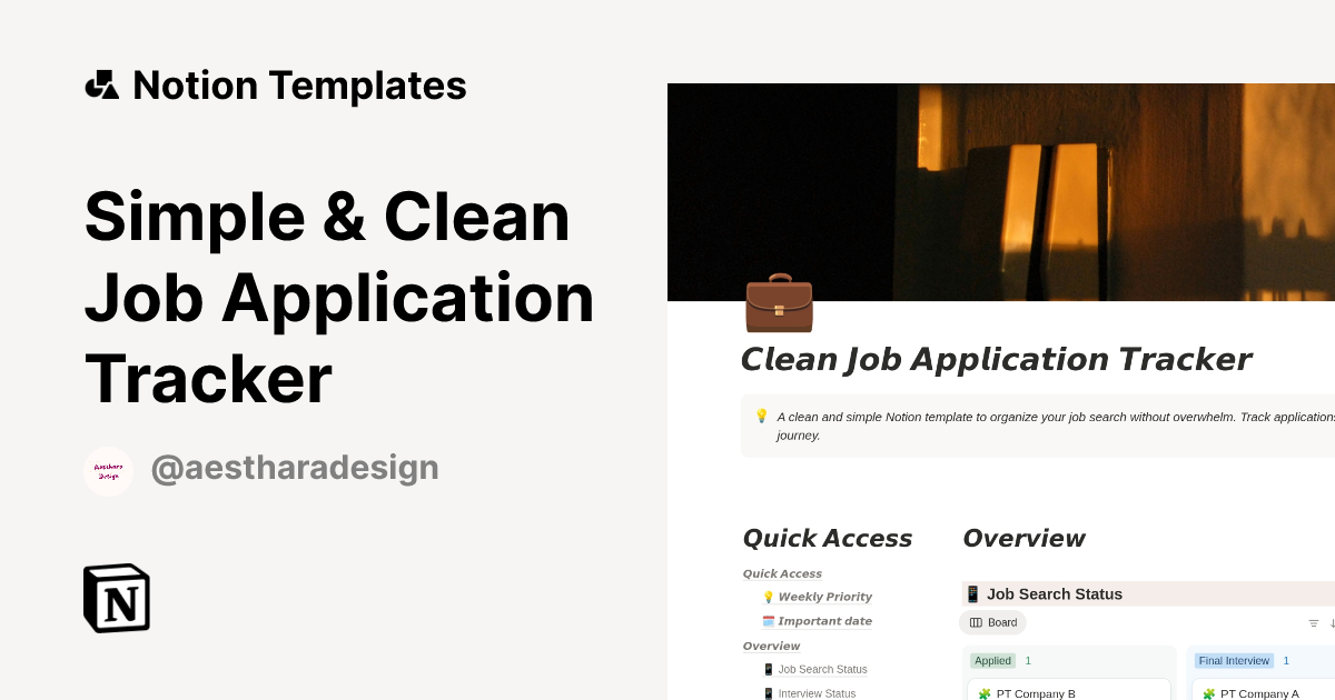 Simple & Clean Job Application Tracker Template | Notion Marketplace