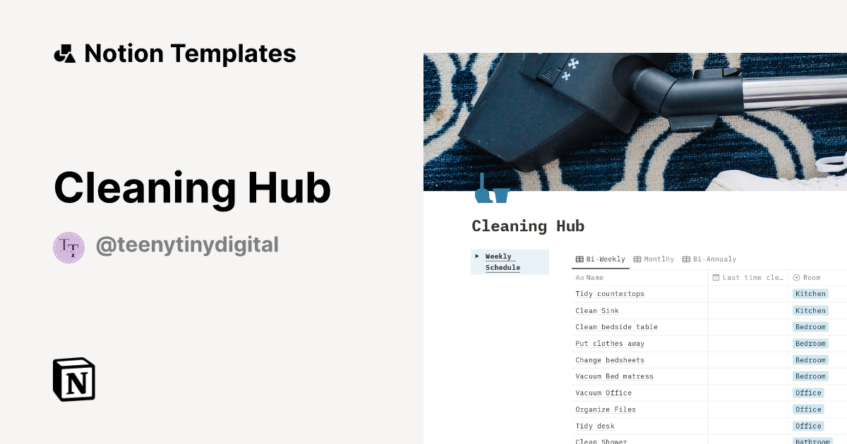 Cleaning Hub Template by TeenyTinyDigital | Notion Marketplace